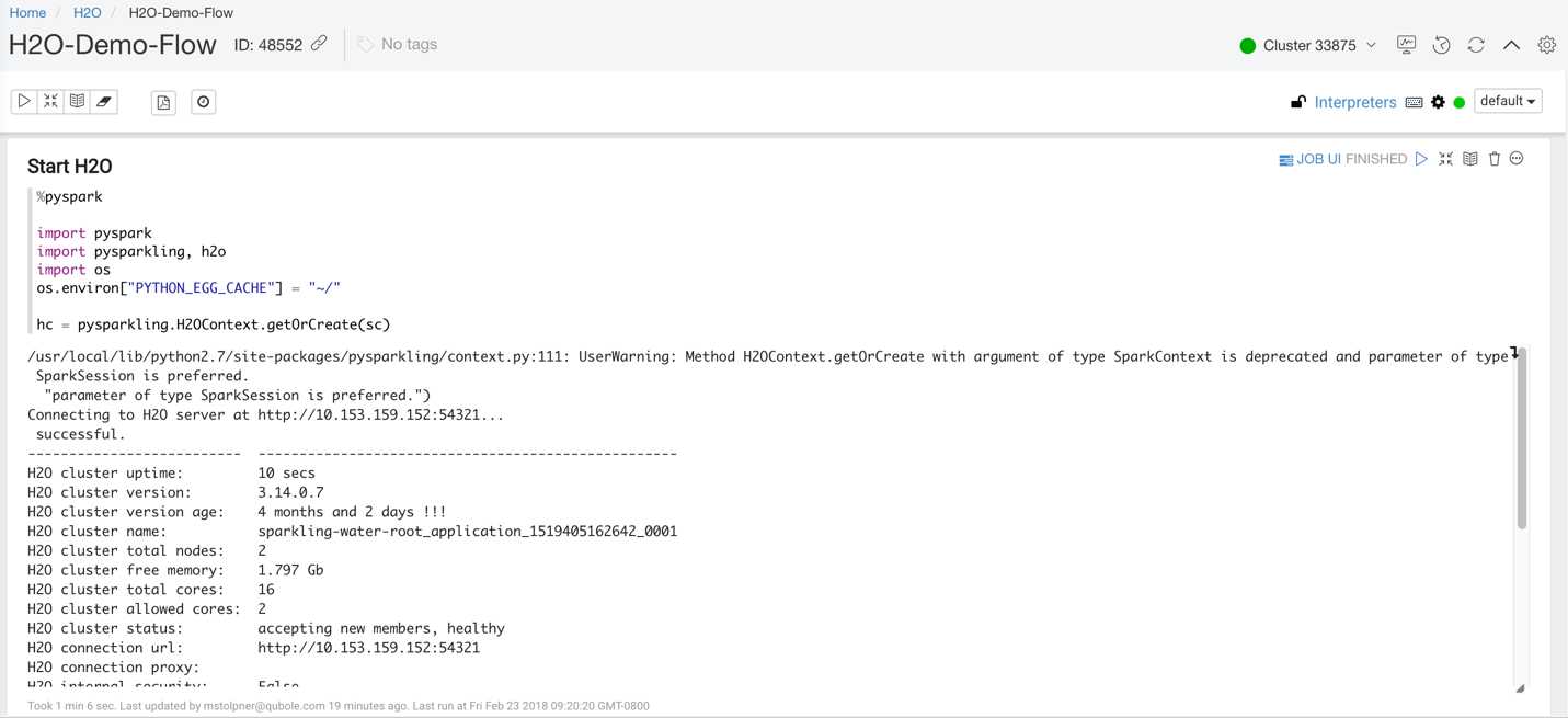 Using The H2o Framework With Apache Spark Clusters On Qubole