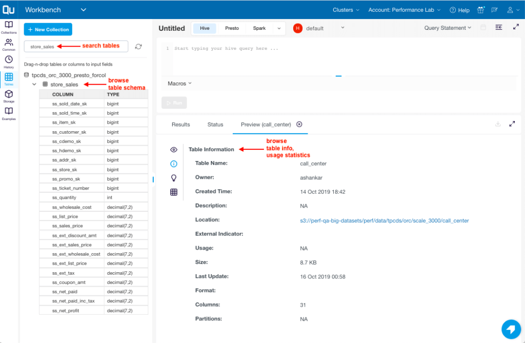Data Discovery Tools - Qubole Workbench | Qubole